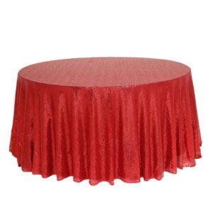 Tableclothsfactory 132" Wholesale Premium Table Cover Sparkly Sequin Round Tablecloth for Wedding Banquet Party Home Decor - Red