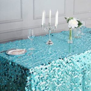 Tableclothsfactory 90X156 Turquoise Premium Big Payette Sparkly Sequin Rectangle Tablecloth for Wedding Party Kitchen Dining Catering