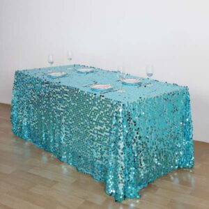 Tableclothsfactory 90X156 Turquoise Premium Big Payette Sparkly Sequin Rectangle Tablecloth for Wedding Party Kitchen Dining Catering