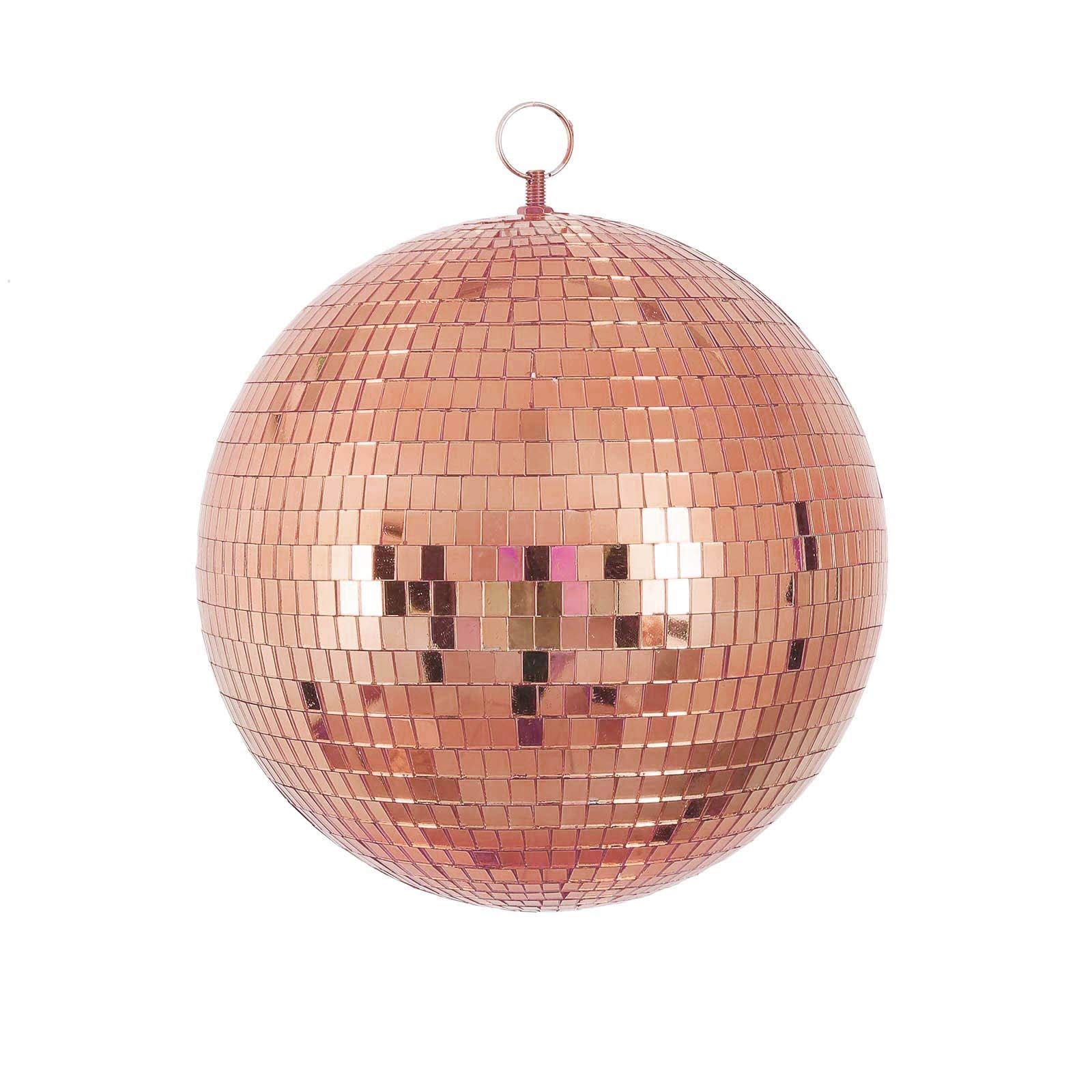 Tableclothsfactory 2 Pcs 9" Rose Gold Glass Mirror Disco Ball with Hanging String Christmas Ornaments