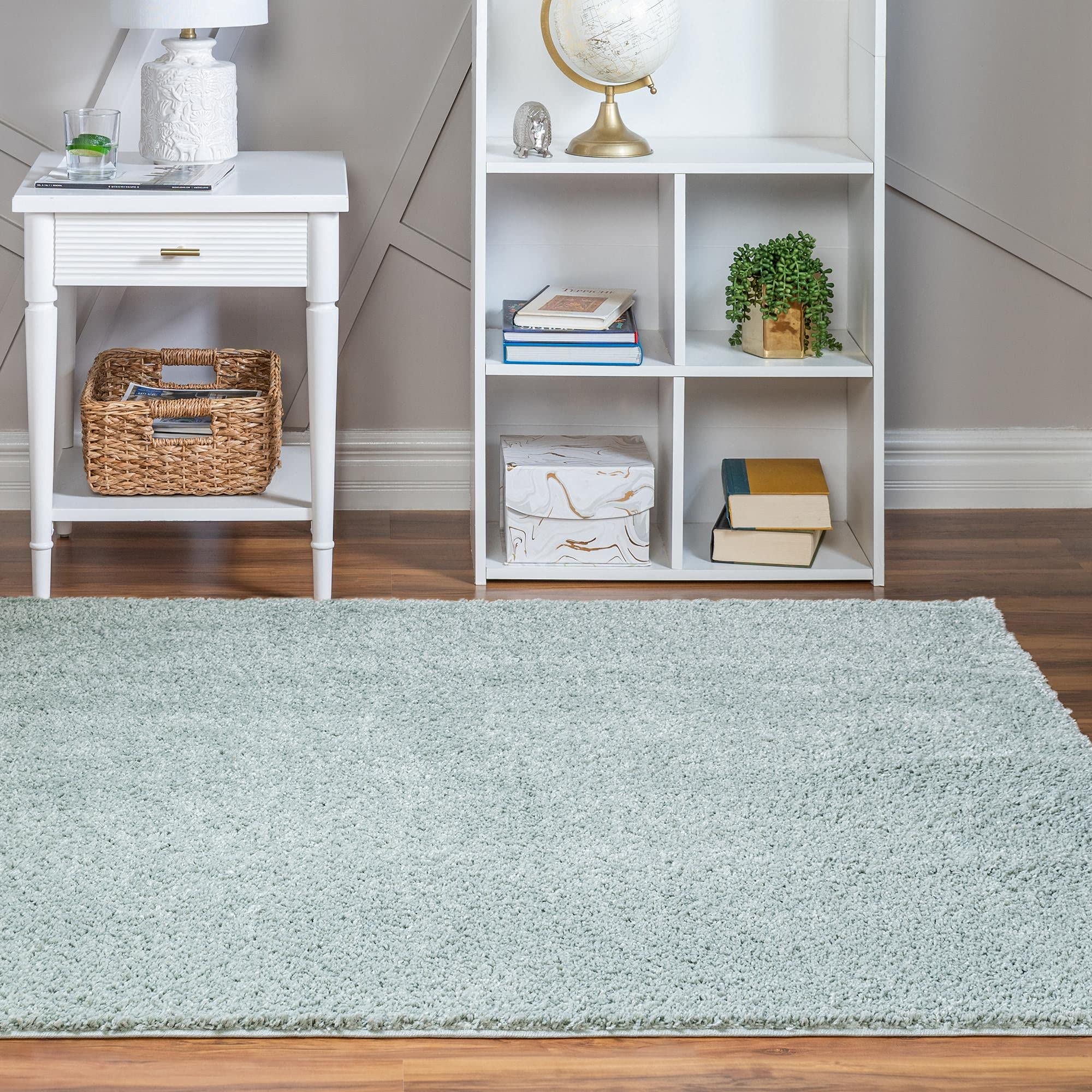 Rugs.com Soft Solid Shag Collection Runner Rug – 8 Ft Square Sage Green Shag Rug Perfect for Hallways, Entryways