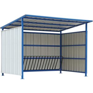 global industrial bike storage shelter with slant roof, 16 bike capacity, 120" l x 95-1/2"w x 90-1/16"h