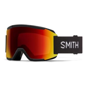 smith squad goggles with chromapop lens – performance snowsports goggles with replaceable lens for skiing & snowboarding – for men & women – black + chromapop sun red mirror lens