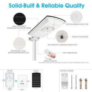 SunBonar Solar Street Lights Outdoor Motion Sensor, Dimmable & Cool White(6000K) & Warm White(3000K) & Timer, Dusk to Dawn Aluminum Solar Flood Light with Remote for Driveway Path Garden Parking Lot