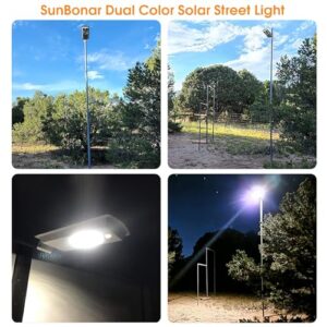 SunBonar Solar Street Lights Outdoor Motion Sensor, Dimmable & Cool White(6000K) & Warm White(3000K) & Timer, Dusk to Dawn Aluminum Solar Flood Light with Remote for Driveway Path Garden Parking Lot