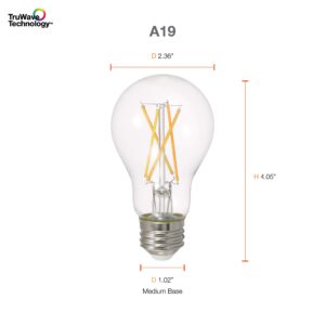 SYLVANIA LED TruWave Natural Series A19 Light Bulb, 60W Equivalent, Efficient 8W, Medium Base, Dimmable, Clear, 5000K, Daylight - 4 Count (Pack of 4) - Total 16 (40809)