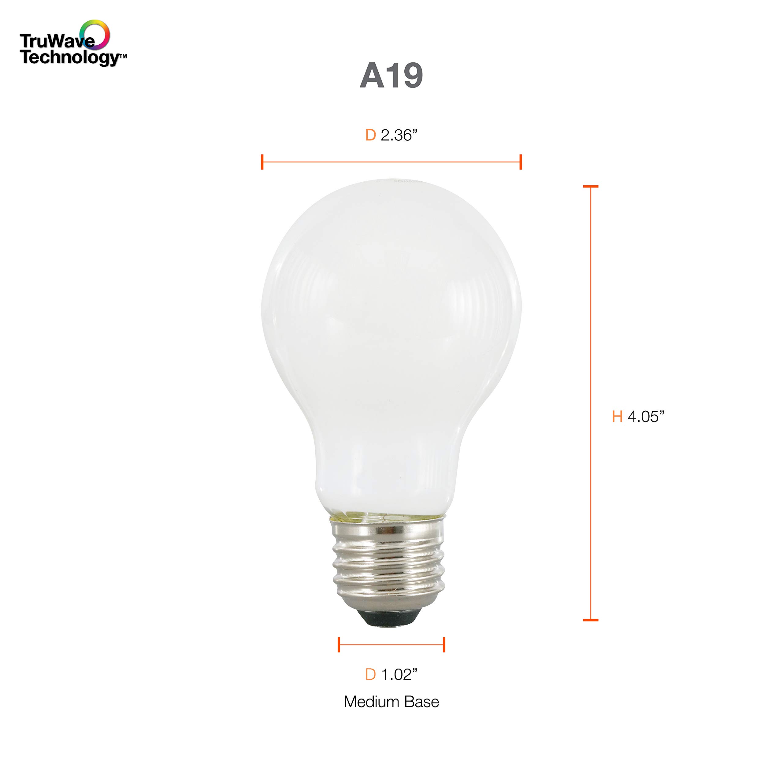 SYLVANIA LED TruWave Natural Series A19 Light Bulb, 60W Equivalent, Efficient 8W, 800 Lumens, Medium Base, Dimmable, Frosted, 2700K, Soft White - Pack of 6 (40813)