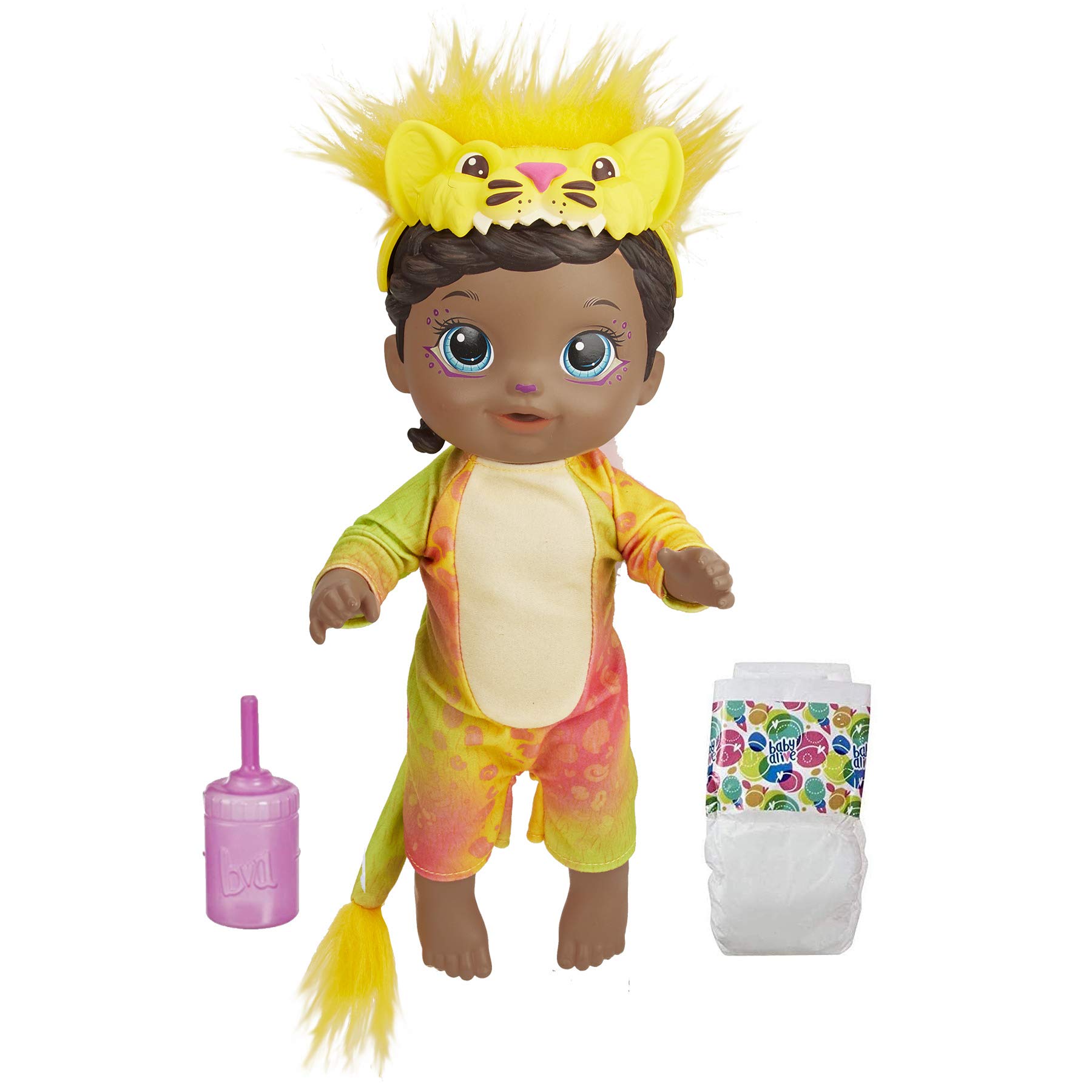 Baby Alive Rainbow Wildcats Doll, Lion, Accessories, Drinks, Wets, Lion Toy for Kids Ages 3 Years and Up, Black Hair