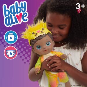 Baby Alive Rainbow Wildcats Doll, Lion, Accessories, Drinks, Wets, Lion Toy for Kids Ages 3 Years and Up, Black Hair