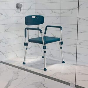 flash furniture hercules series 300 lb. capacity adjustable navy bath & shower chair with quick release back & arms