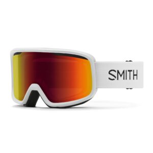 smith frontier goggles with carbonic-x lens – performance snowsports goggles with replaceable lens for skiing & snowboarding – for men & women – white + red sol-x mirror lens