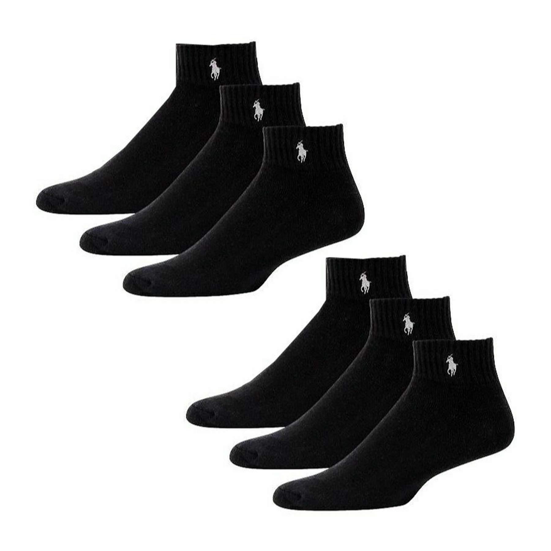 Ralph Lauren Polo Classic Sport 6 Pack half Cushioned sole Men's Socks (Black with Silver Horse)