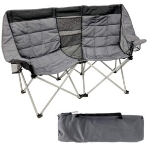 easygo product camping chair - double love seat heavy duty oversized - folds easily and is padded, black grey