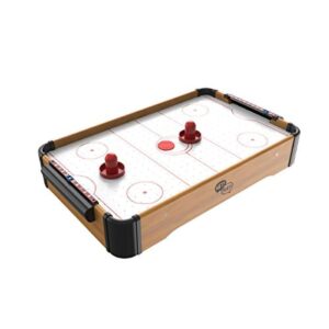 mini arcade air hockey table- a toy for girls and boys by hey! play! fun table- top game for kids, teens, and adults- battery-operated (22 inches), brown