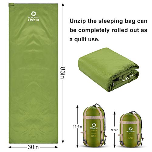 ECOOPRO Portable, Waterproof, Lightweight Sleeping Bag with Compression Sack - For Camping, Backpacking & Hiking