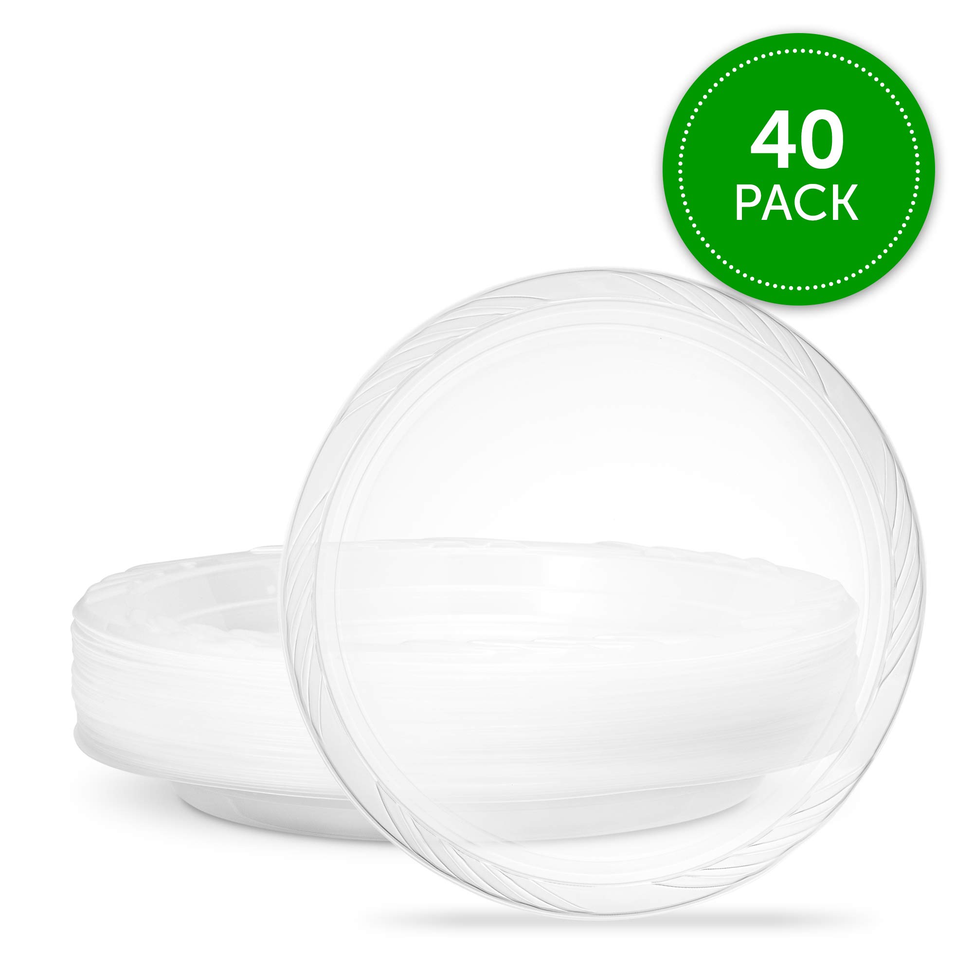 PLASTICPRO 10'' inch Premium Crystal Clear Disposable Plastic Dinnerware Party Plate Pack of 40