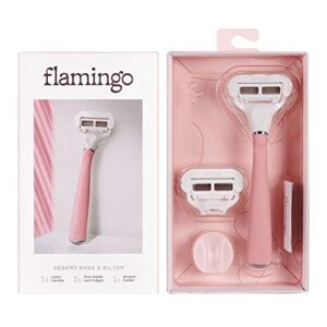 flamingo womens 5-blade razor with replacement blade cartridge - desert rose