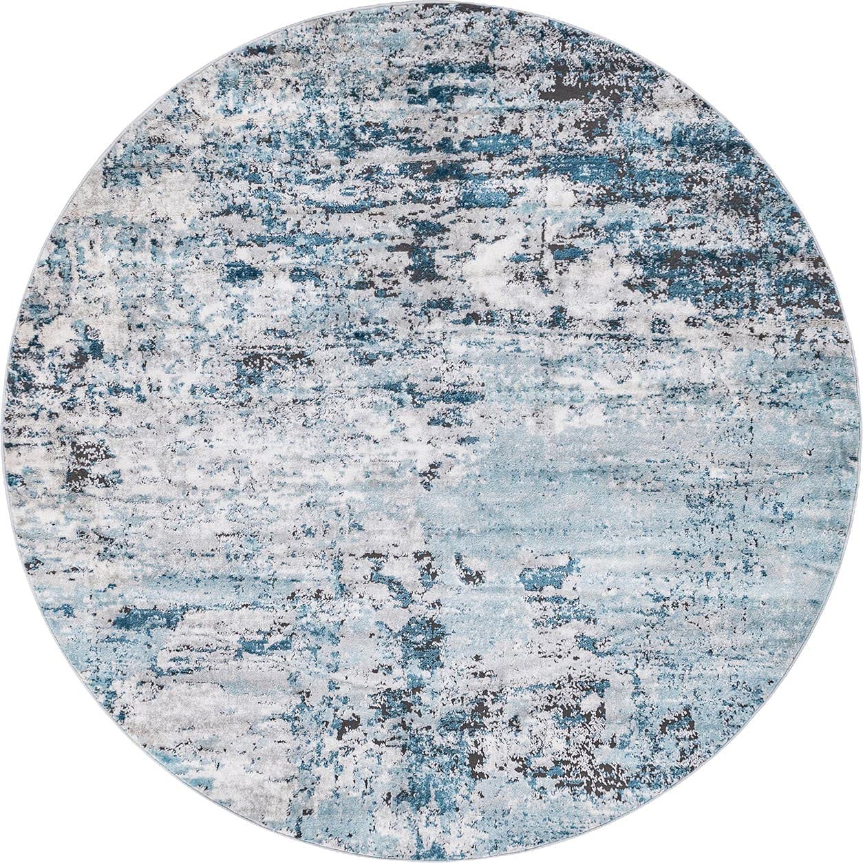 Rugs.com Leipzig Collection Round Rug – 7 Ft Round Blue Low-Pile Rug Perfect for Kitchens, Dining Rooms