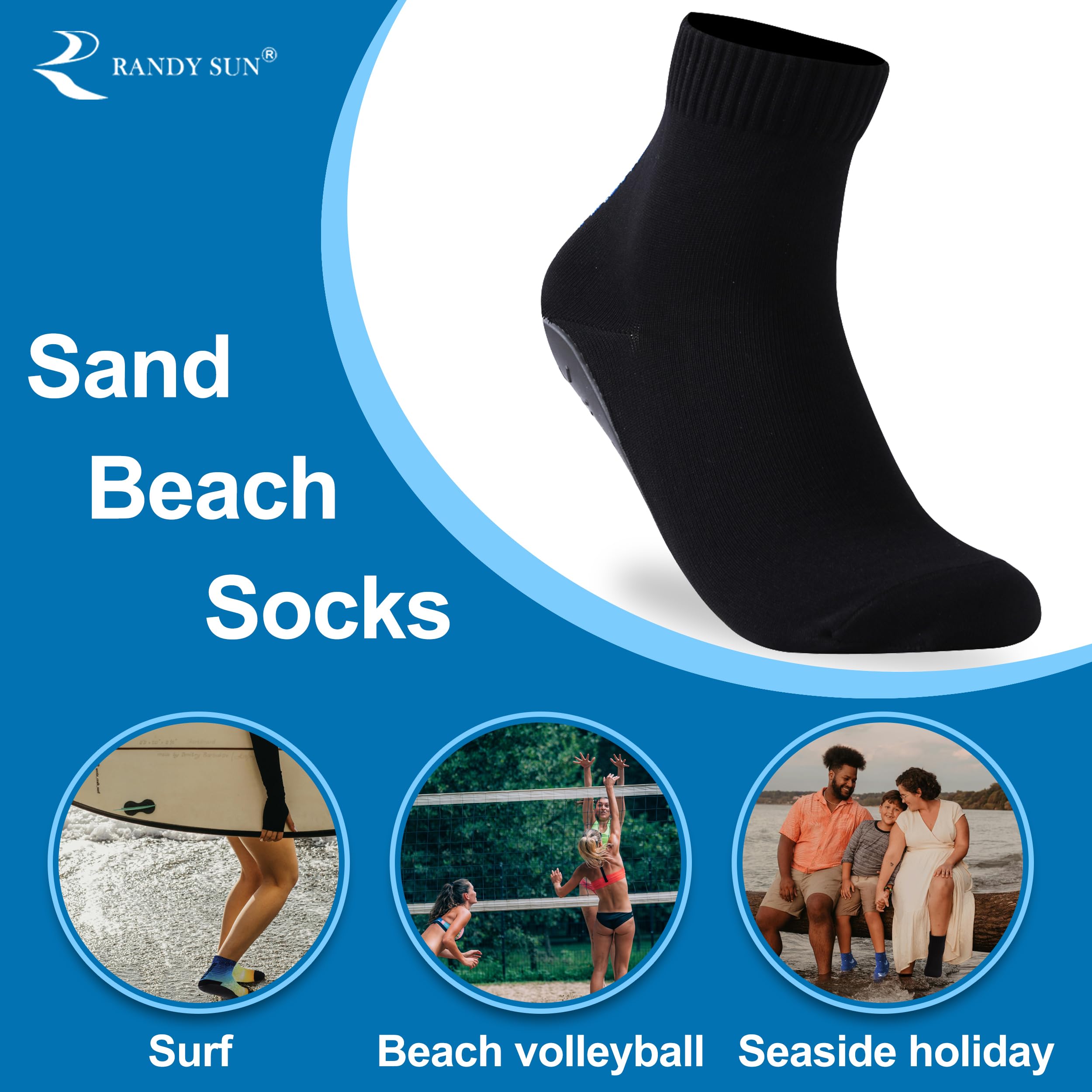 RANDY SUN Barefoot Quick-Dry Sand Beach Socks, Breathable Seamless Yoga Sock With TPE Sole