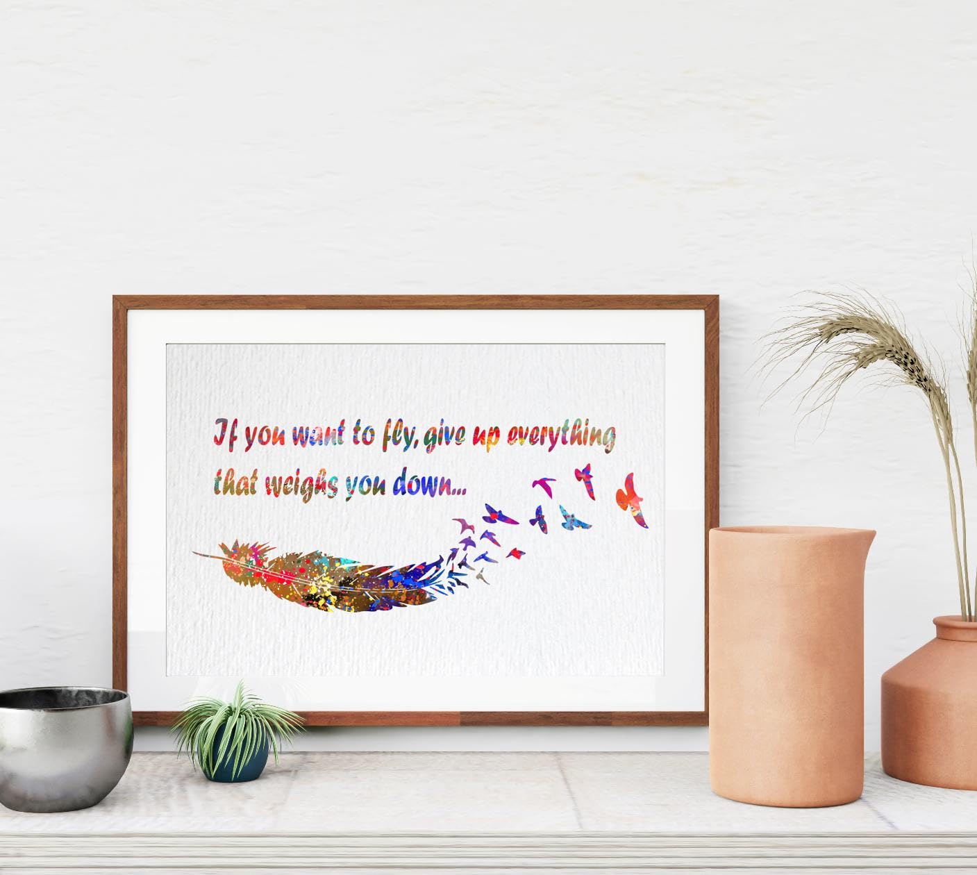 Dignovel Studios 8X10 Unframed Feather Motivational Inspirational Inspiring Quotes Watercolor Art Print Poster Home Decor DN505