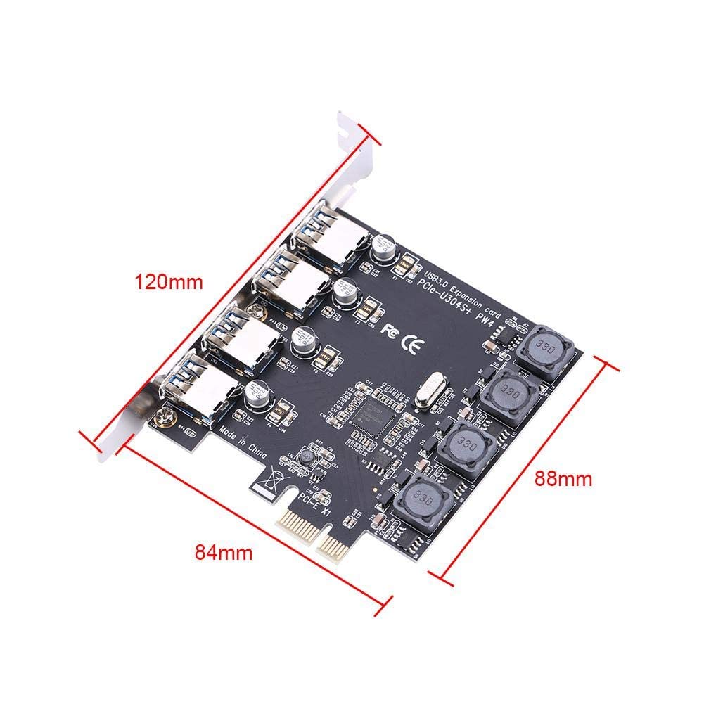 USB 3.0 PCIe Expansion Card, 4 Port SuperSpeed PCIE to USB 3.0 Expansion Card for Windows Server, PCsBuild in SelfPowered Technology, No Need Additional Power Supply