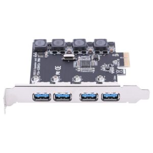 USB 3.0 PCIe Expansion Card, 4 Port SuperSpeed PCIE to USB 3.0 Expansion Card for Windows Server, PCsBuild in SelfPowered Technology, No Need Additional Power Supply