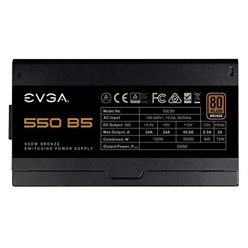 EVGA 550 B5, 80 Plus BRONZE 550W, Fully Modular, EVGA ECO Mode, 5 Year Warranty, Compact 150mm Size, Power Supply 220-B5-0550-V1