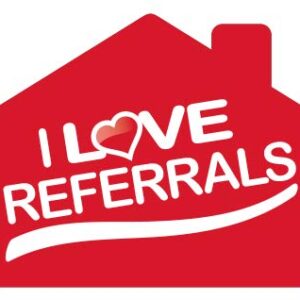 House Shaped I Love Referrals Sticker - Great Real Estate Agents and Sales Supplies (House Shape, I Love Referrals)