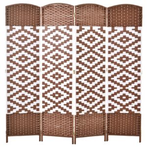 homcom 6ft 4-panel diamond weave folding room divider with freestanding folding screen & stylish wicker material