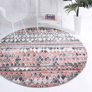 Rugs.com Leipzig Collection Round Rug – 7 Ft Round Salmon Low-Pile Rug Perfect for Kitchens, Dining Rooms