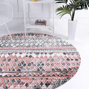 Rugs.com Leipzig Collection Round Rug – 7 Ft Round Salmon Low-Pile Rug Perfect for Kitchens, Dining Rooms