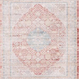 Unique Loom Noble Collection Country, Traditional, Distressed, Vintage, Geometric, Border Area Rug, 8' 0" x 9' 11", Red/Ivory