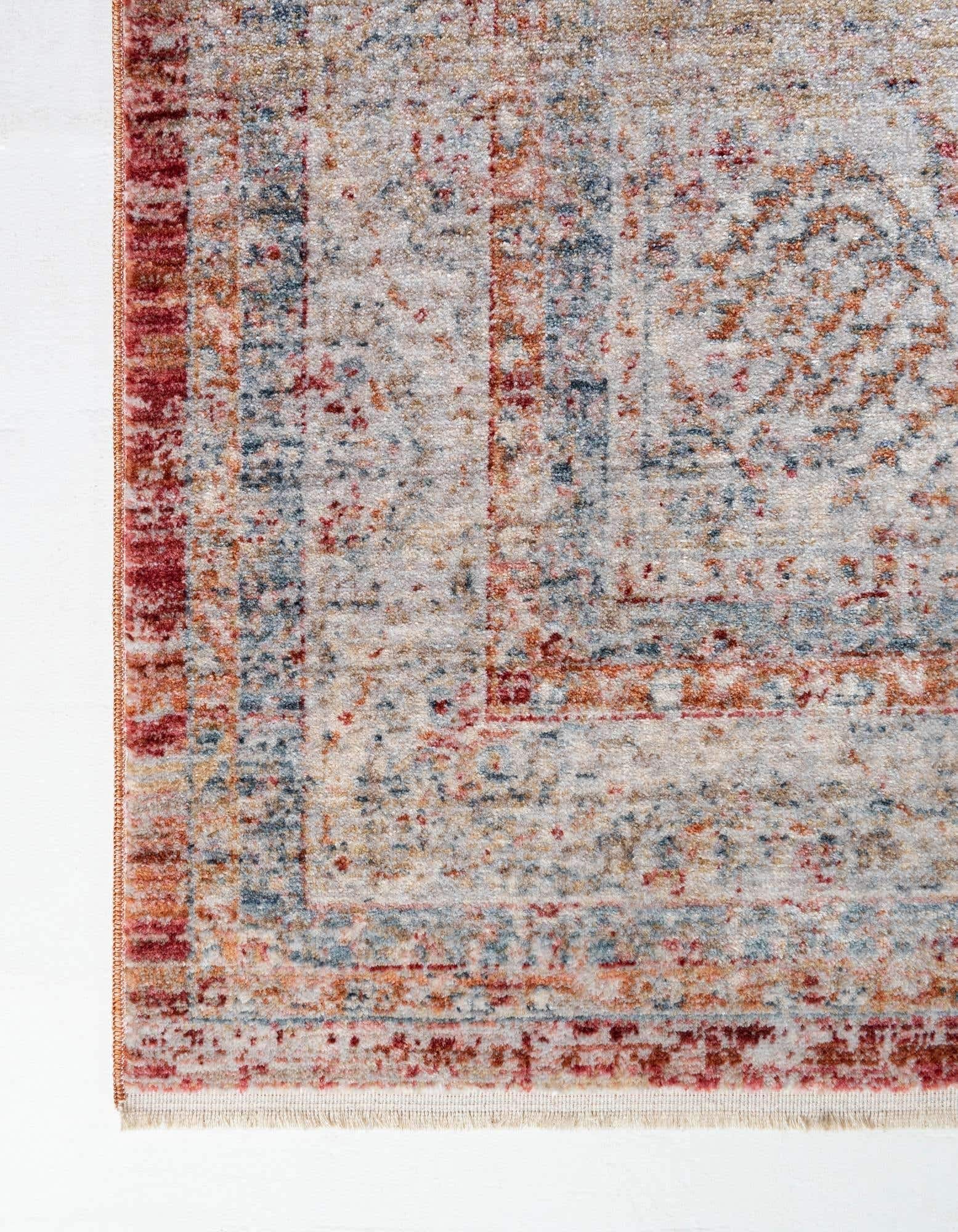 Unique Loom Noble Collection Country, Traditional, Distressed, Vintage, Geometric, Border Area Rug, 8' 0" x 9' 11", Red/Ivory