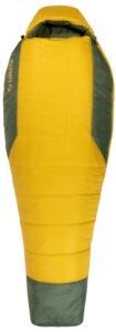 klymit wild aspen lightweight mummy sleeping bag, cold weather sleeping bag for camping, hiking, and backpacking, yellow