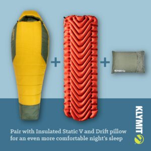 Klymit Wild Aspen Lightweight Mummy Sleeping Bag, Cold Weather Sleeping Bag for Camping, Hiking, and Backpacking, Yellow