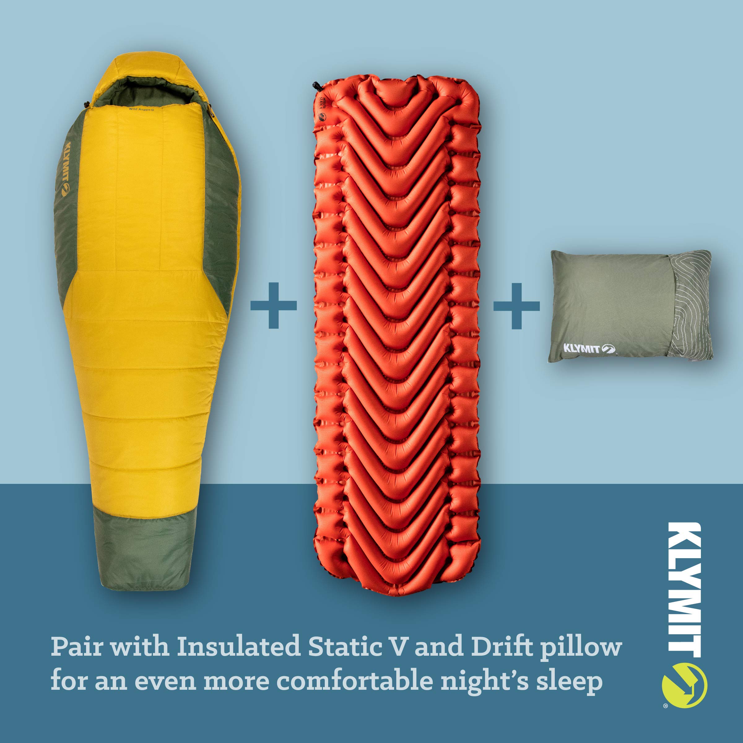 Klymit Wild Aspen Lightweight Mummy Sleeping Bag, Cold Weather Sleeping Bag for Camping, Hiking, and Backpacking, Yellow