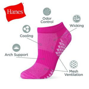 Hanes womens Performance Cool Compression No Show 6 Pair Pack Casual Sock, Grey/Purple/Pink Design, 5 US