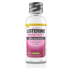 listerine sensitivity mouthwash, 24-hr tooth sensitivity relief & protection, alcohol-free formula in fresh mint flavor, tsa compliant travel-sized bottle, 3.2 fl oz (pack of 24)