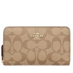 coach medium zip around wallet in signature canvas (khaki/saddle)