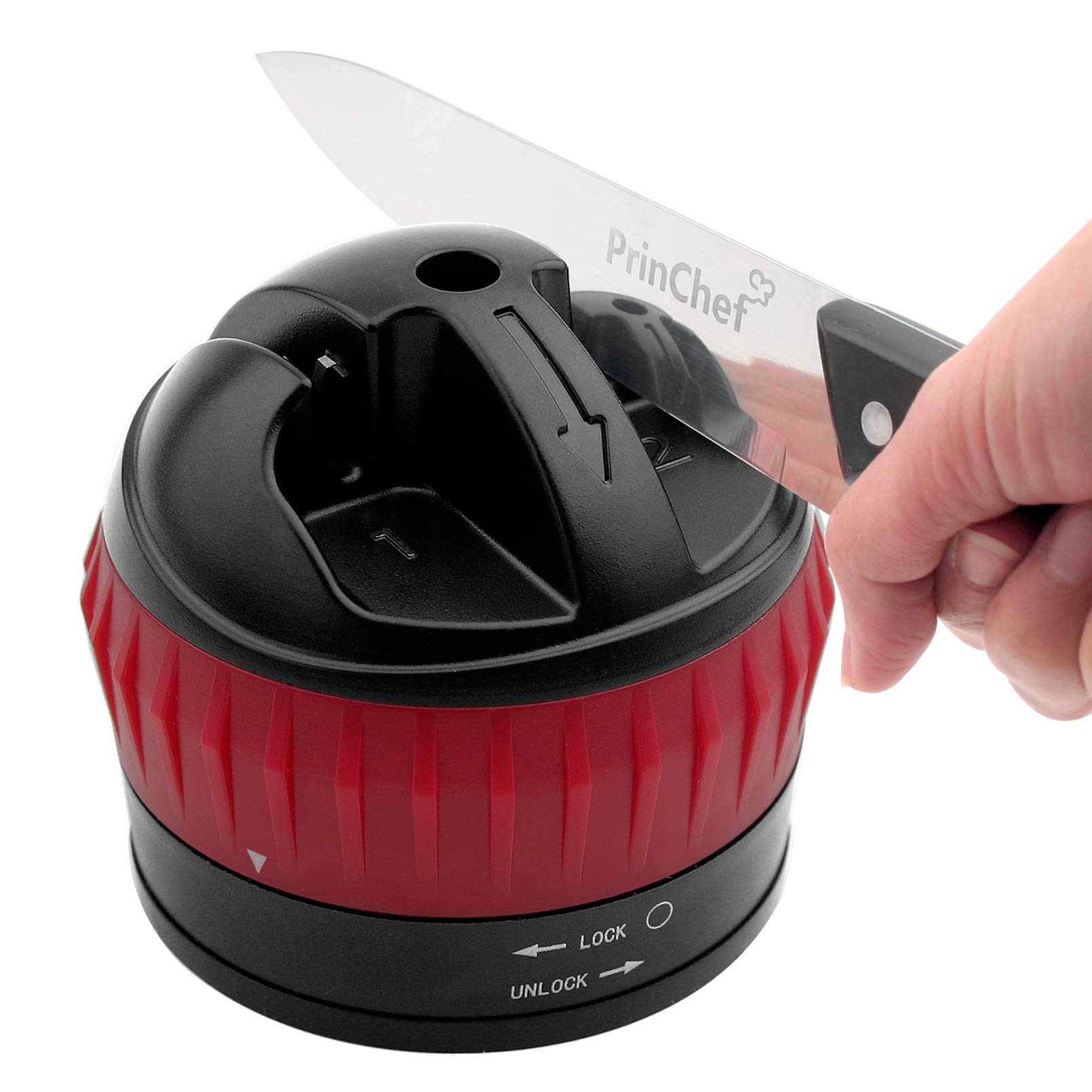 Knife Sharpener with Non-Slip Suction Cup, Hand-Free 2-Stage Professional Kitchen Knife Sharpener, Best Knife Sharpening Tool for Repair/Polish Straight Blade, Safe Easy to Use/Razor Sharp, Black