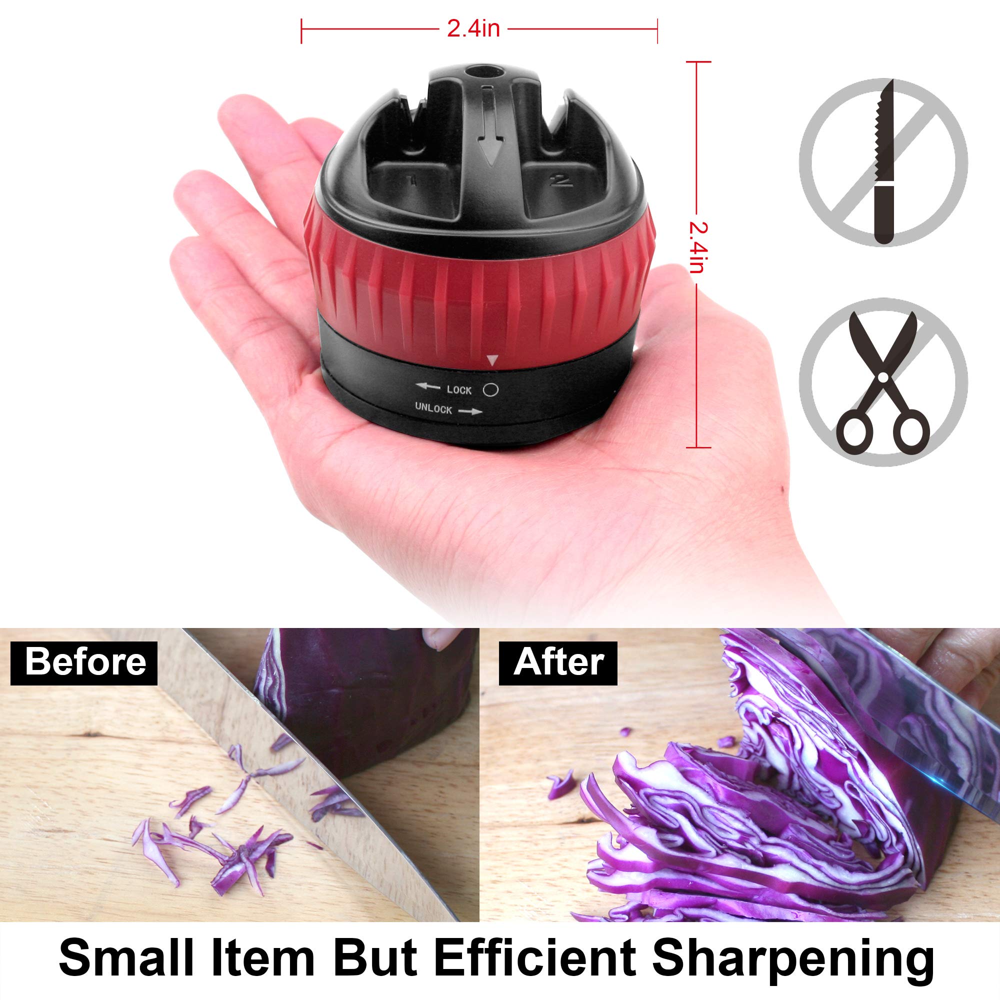 Knife Sharpener with Non-Slip Suction Cup, Hand-Free 2-Stage Professional Kitchen Knife Sharpener, Best Knife Sharpening Tool for Repair/Polish Straight Blade, Safe Easy to Use/Razor Sharp, Black