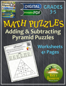 math puzzles adding and subtracting pyramids print and digital versions