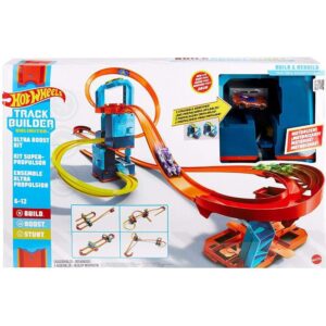 Hot Wheels Track Builder Playset Ultra Boost Kit, Powered by a Motorized Booster, 5 Configurations, 1:64 Scale Toy Car