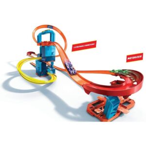 Hot Wheels Track Builder Playset Ultra Boost Kit, Powered by a Motorized Booster, 5 Configurations, 1:64 Scale Toy Car