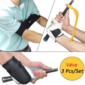 Amy Sport Golf Swing Training Aid Arm Band Yellow Trainer Wrist Support Value 3 Pack Professional Posture Motion Correction Aids Kit for Men Women Beginner Practice(3 Pack Golf Swing Trainer Set)