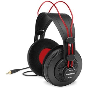 samson sr860 over-ear professional semi-open studio reference small headphones headset - for mobile music mixing, monitoring, recording & listening - large 50mm neodymium drivers noise cancelling