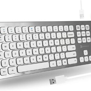 X9 Performance Wired Keyboard with USB Port Built in x2 - Elegant, Plug and Play Computer Keyboard - Convenient Full Size Keyboard Wired with 17 Shortcuts for Windows PC Desktop and Laptop