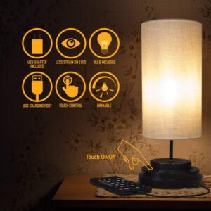 AULTRA LED Touch Table LAMP - Table Lamp Shade with Dimmable Touch Control Features & Phone Charging Port Used for Nightstand, Desk Lamp, & Bedroom Decor Light w/Adapter