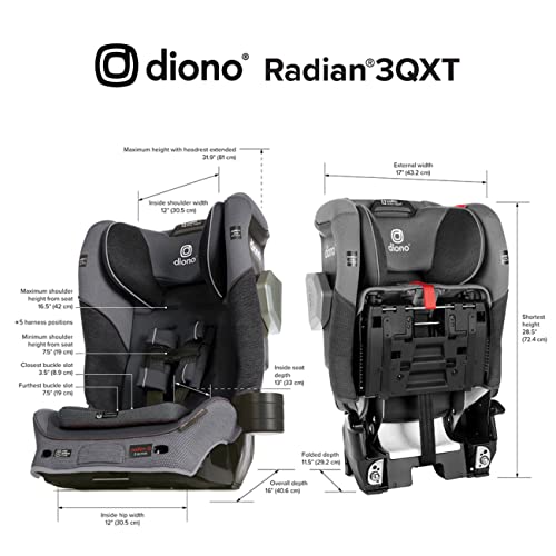 Diono Radian 3QXT 4-in-1 Rear and Forward Facing Convertible Car Seat, Safe Plus Engineering, 4 Stage Infant Protection, 10 Years 1 Car Seat, Slim Fit 3 Across, Gray Slate