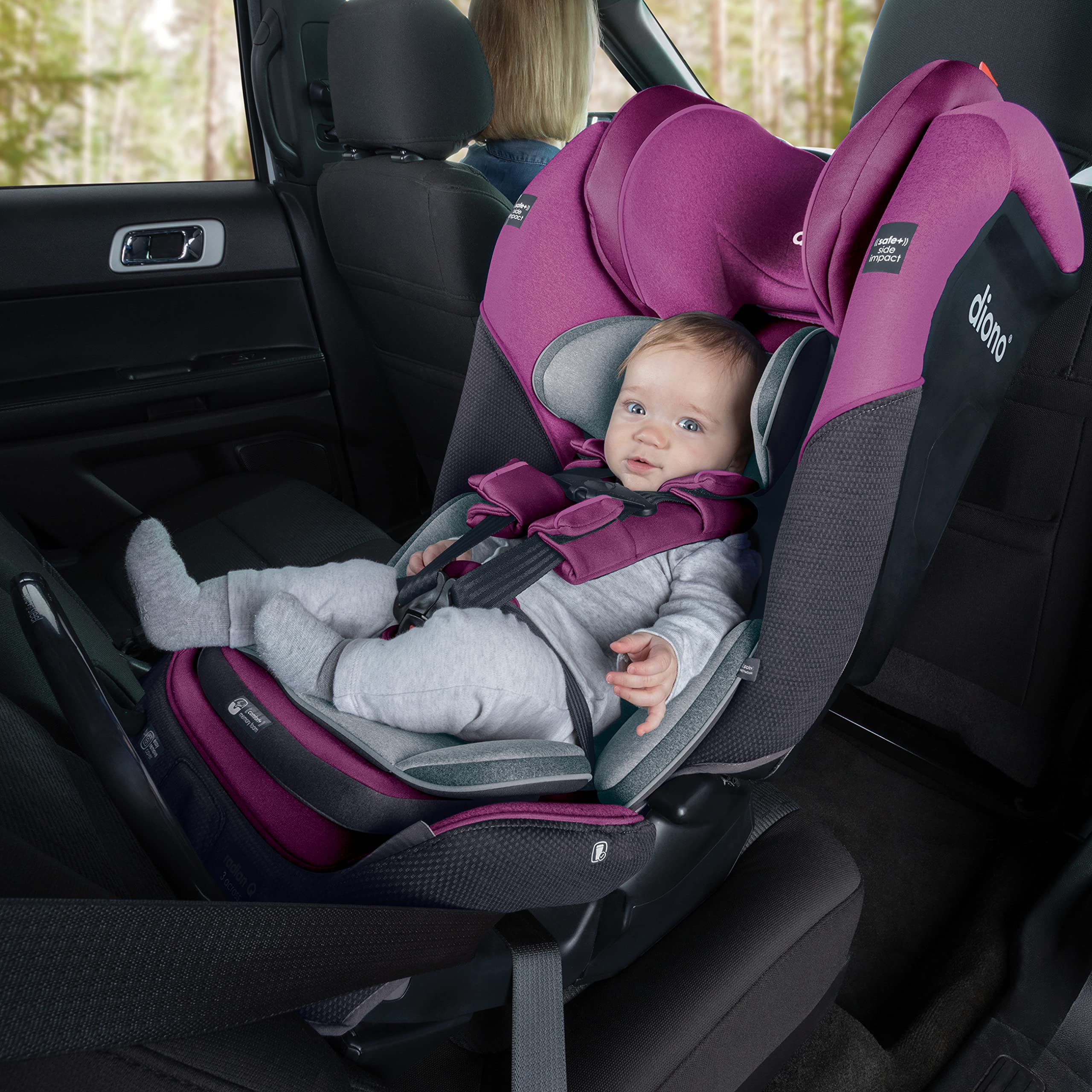 Diono Radian 3QX 4-in-1 Rear & Forward Facing Convertible Car Seat, Safe+ Engineering 3 Stage Infant Protection, 10 Years 1 Car Seat, Ultimate Protection, Slim Fit 3 Across, Purple Plum